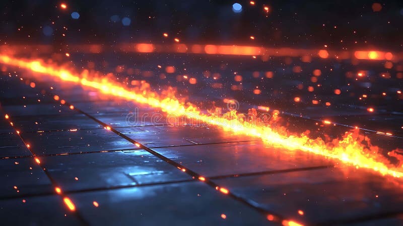 Dramatic, Stylized Image of Fire Streaking Across a Dark, Metallic ...