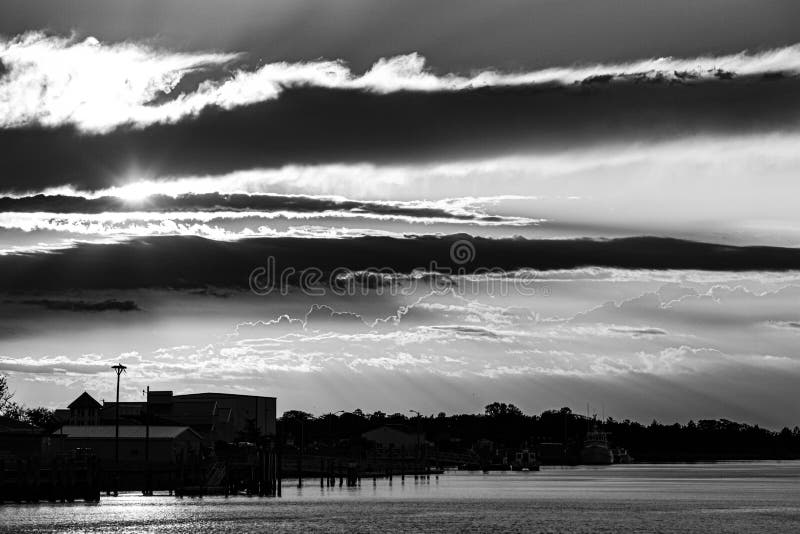 Dramatic East Coast Sunset Monochrome Stock Image - Image of direction ...