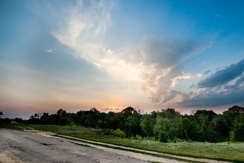 Dramatic summer sunset stock photo. Image of cloud, plant - 101539228