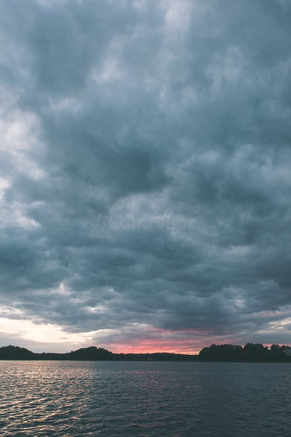 Dramatic Summer Sunset at the River with Blue Sky, Red and Orang Stock ...