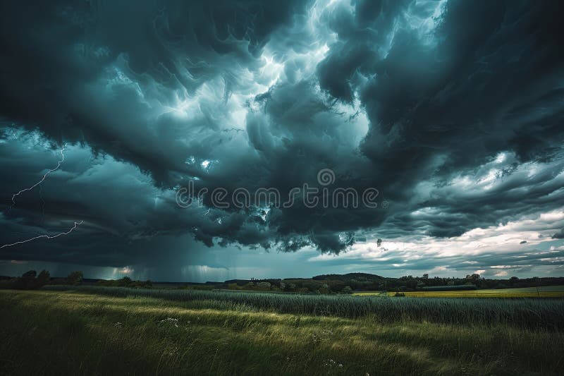 Dramatic Summer Thunderstorm Over Field. Generative AI Stock ...