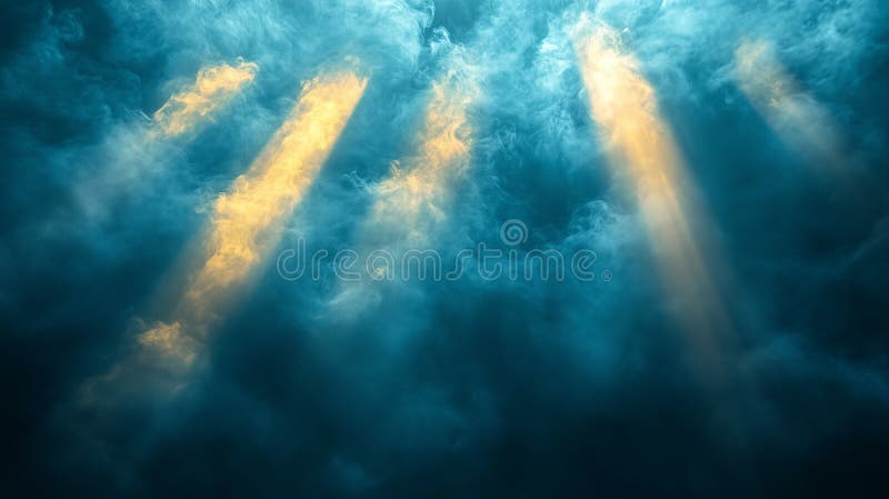 Dramatic Sun Rays Piercing through Blue Cloudy Sky Creating Mystical ...