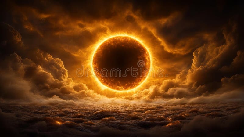 Dramatic Sun Setting through Dark Clouds Over Horizon Stock ...