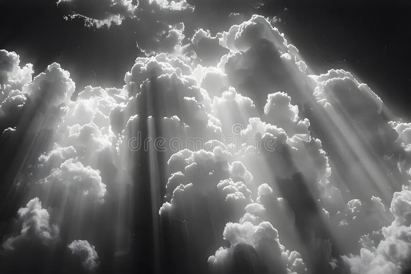 Dramatic Sunbeams Piercing through Majestic Clouds in a Monochrome Sky Generative AI Stock ...