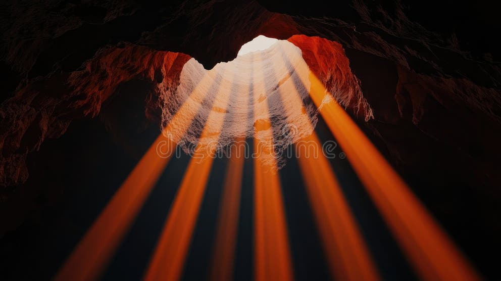 Dramatic Sunlight Beams Filtering through a Cave Opening, Creating a ...