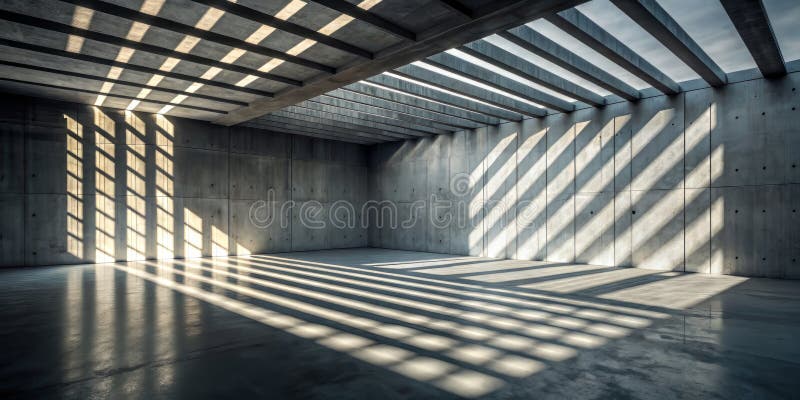 Dramatic Sunlight Patterns on a Concrete Wall an Empty Room Embraces ...