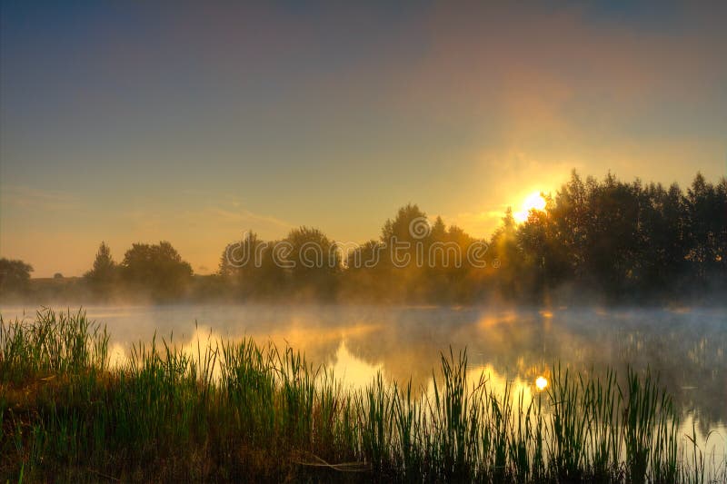 Dramatic sunrise on lake stock photo. Image of serene - 16750668