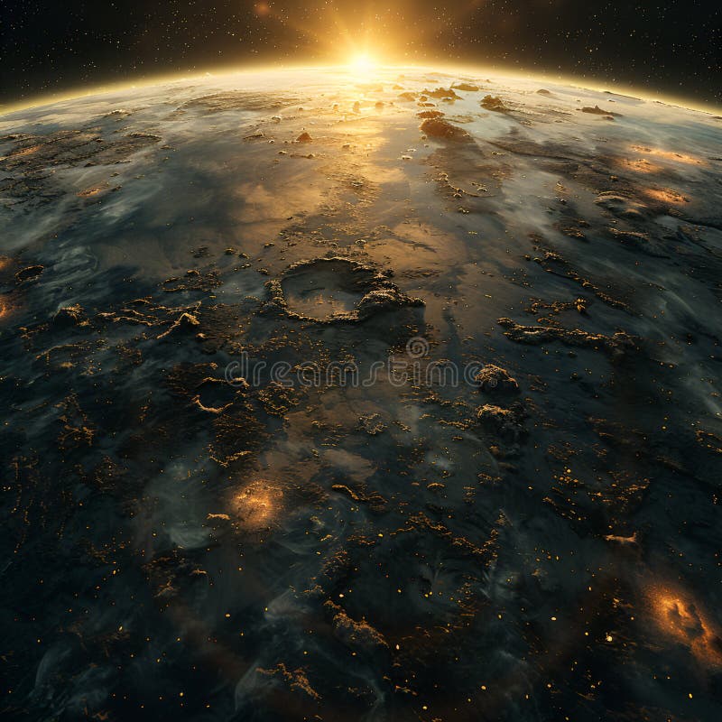 Dramatic Sunrise Over a Distant Planet Showcasing Rugged Terrain and ...