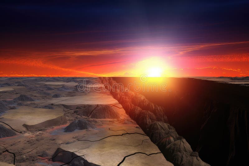 Dramatic Sunrise Over Fault Line, with the Sun S Rays Illuminating Both ...