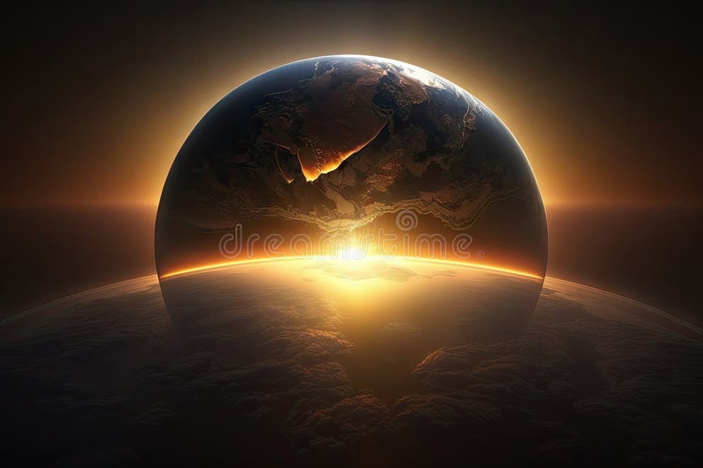 A Dramatic Sunrise Over a Globe, with Rays of Light Illuminating the ...