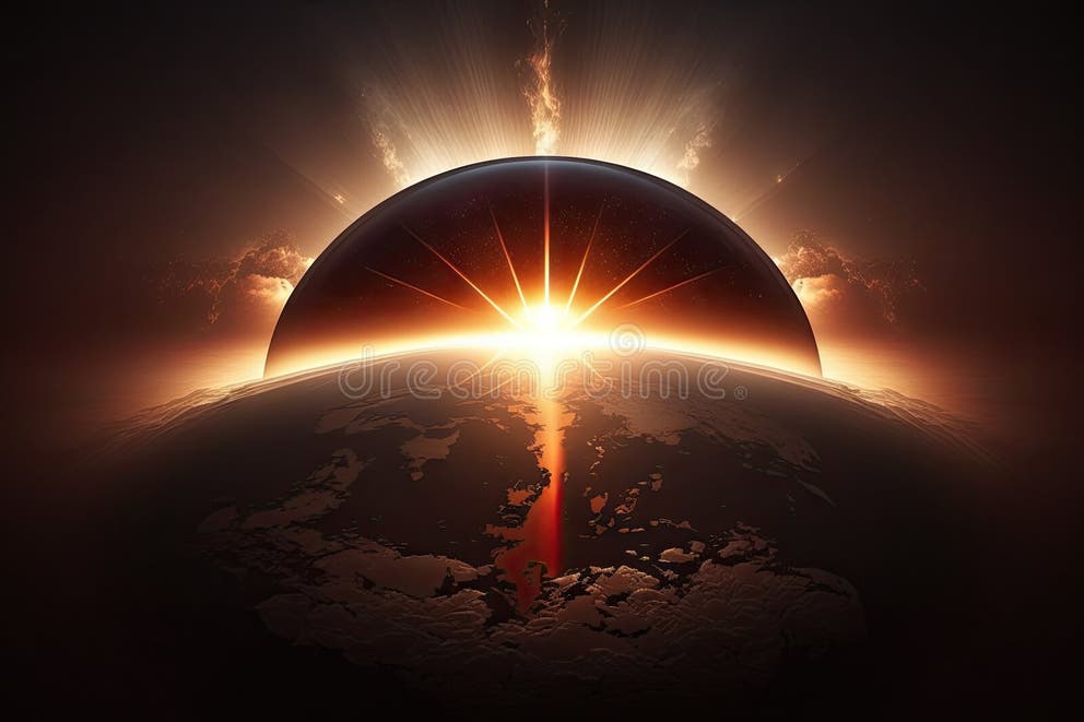 A Dramatic Sunrise Over a Globe, with Rays of Light Illuminating the ...