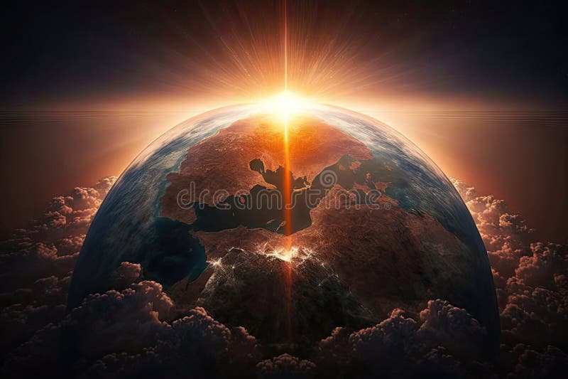 A Dramatic Sunrise Over a Globe, with Rays of Light Illuminating the ...