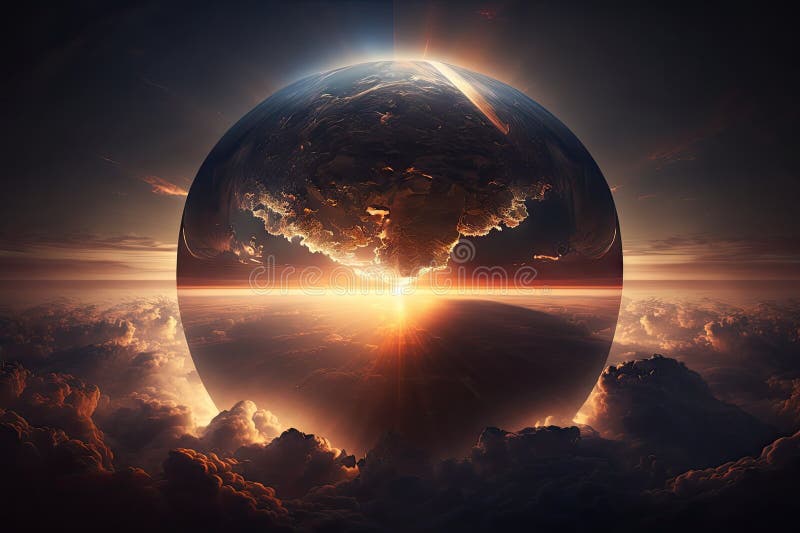 A Dramatic Sunrise Over a Globe, with Rays of Light Streaming through ...