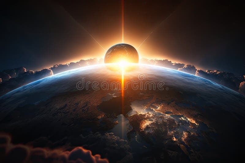 A Dramatic Sunrise Over a Globe, with Rays of Light Streaming through ...