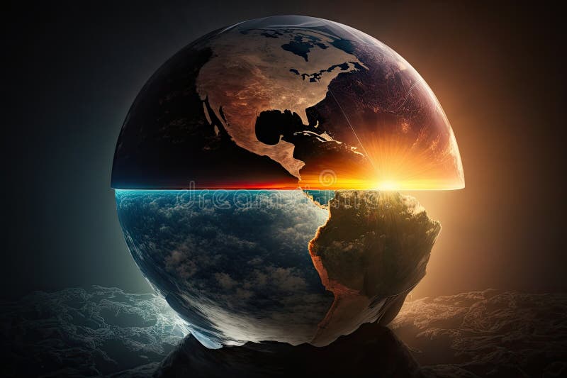 A Dramatic Sunrise Over a Globe, with Rays of Sunlight Illuminating the ...