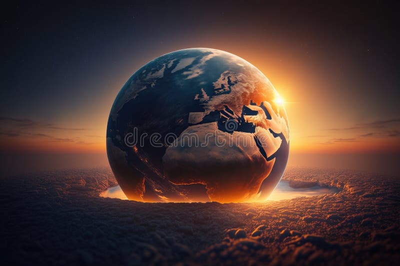 A Dramatic Sunrise Over a Globe, with the Sun Rising from Behind the ...