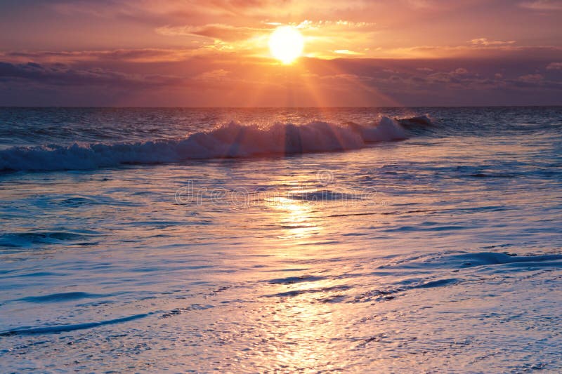 Dramatic Sunrise Over Ocean Surf Stock Image - Image of horizon ...