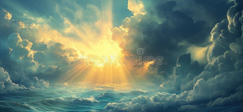 Dramatic Sunrise Over Ocean Waves with Radiant Sunlight Breaking ...