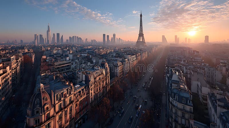 Dramatic Sunrise Over Paris Skyline with the Eiffel Tower in Full View ...
