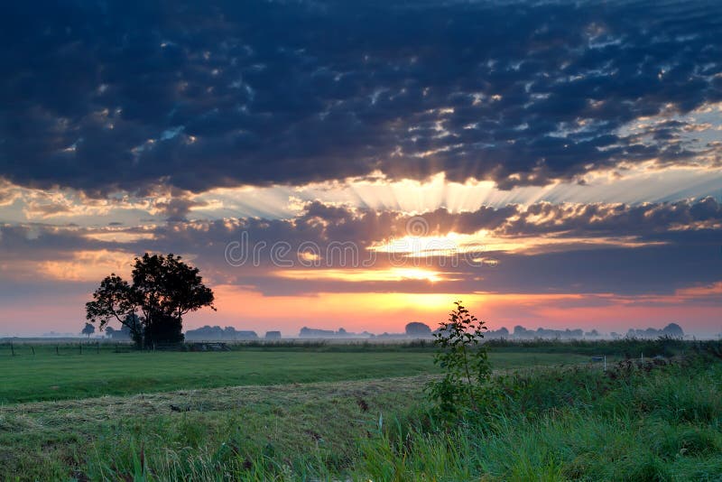 Dramatic Sunrise Over Pasture Stock Photo - Image of dramatic, rural ...