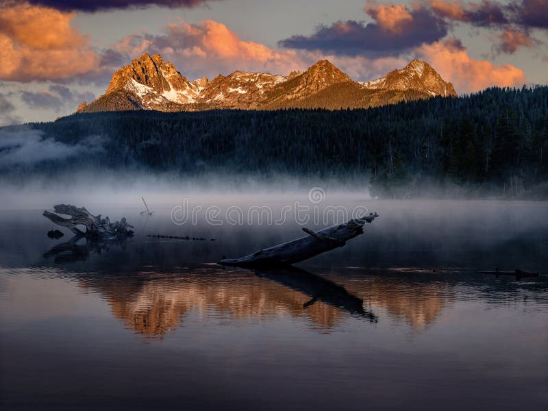 Dramatic Sunrise Over Redfish Lake in Idaho Stock Image - Image of ...
