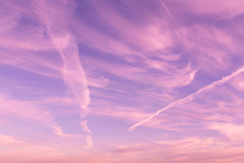 Dramatic Sunrise, Sunset Pink Violet Blue Sky with Clouds Abstract ...