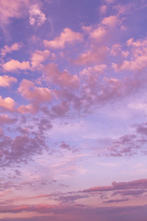 Dramatic Sunrise, Sunset Pink Violet Blue Sky with Fluffy Clouds ...