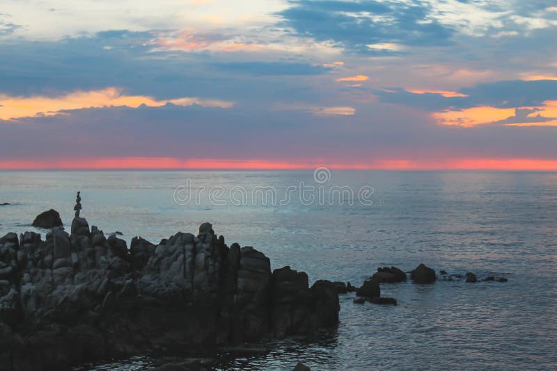 Sunset on the Rocky Monterey Ca, Stock Image - Image of beach, shore ...