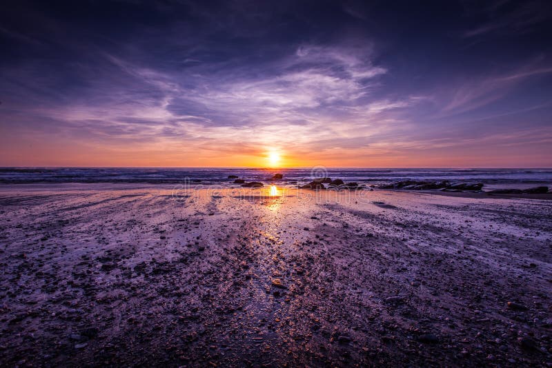 Dramatic Sunset on the Beach Coast at Watergate Bay, Cornwall, England ...