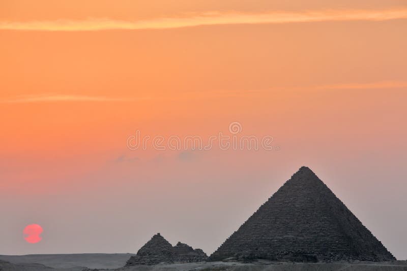 Sunset Behind Distant Egyptian Pyramids Stock Image - Image of ancient ...