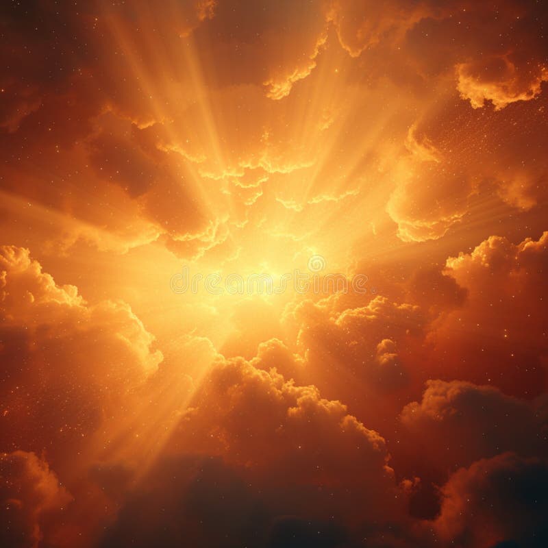 Dramatic Sunset Burst Cloudy Sky with Rays in 3D Illustration Stock ...