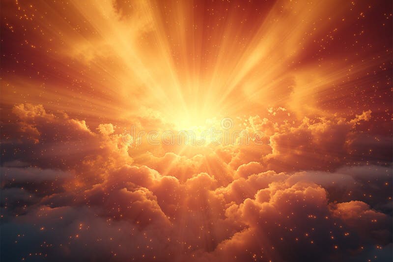 Dramatic Sunset Burst Cloudy Sky with Rays in 3D Illustration Stock ...