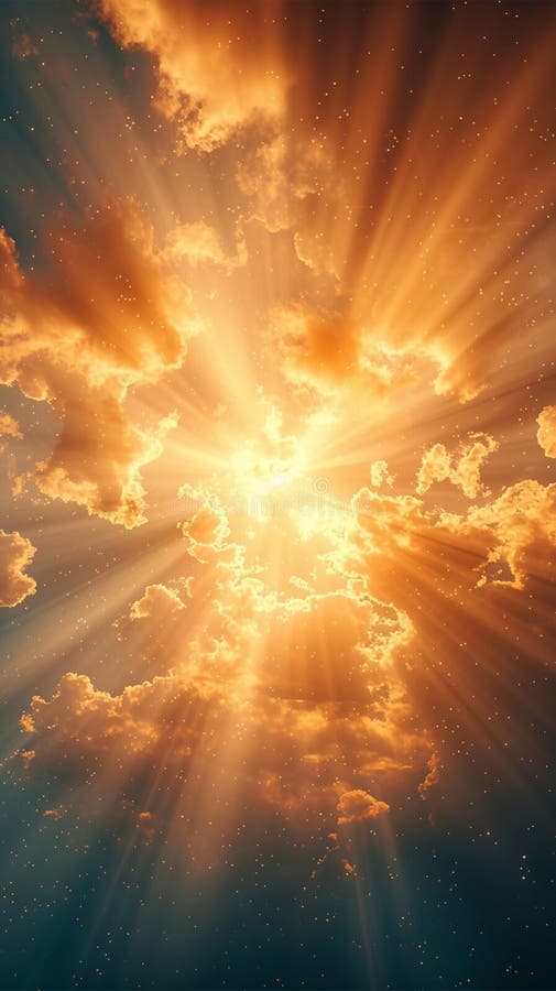 Dramatic Sunset Burst Cloudy Sky with Rays in 3D Illustration Stock ...