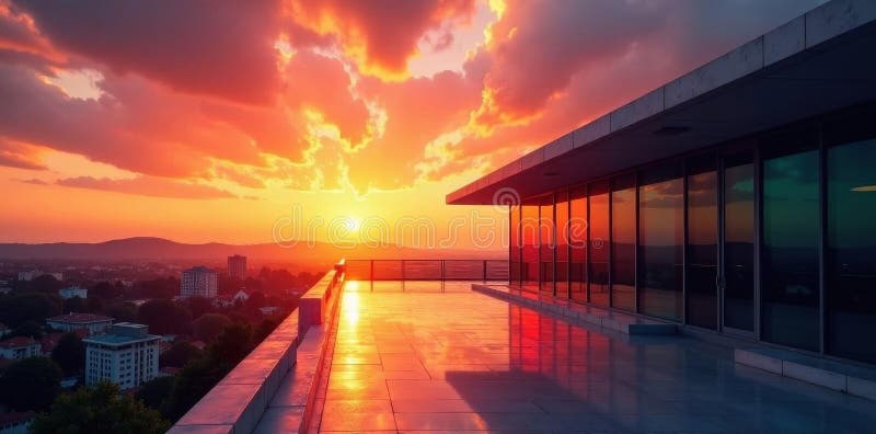 Dramatic Sunset Casting Long Shadows on Sharp Edged Modern Structures ...