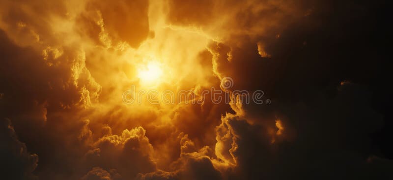 Dramatic Sunset Clouds Illuminated by Golden Sunlight Breaking through Dark Stormy Sky Stock ...