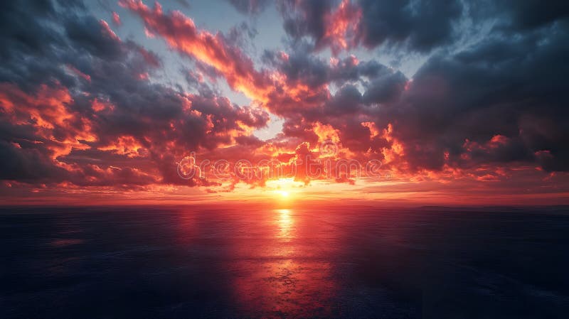 Dramatic Sunset Clouds Over Calm Water - Realistic Image Stock ...