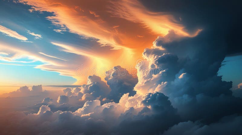 Dramatic Sunset Cloudscape Above the World Stock Illustration - Illustration of vibrant, color ...