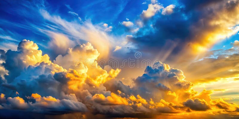 Dramatic Sunset Cloudscape Golden Hues and Deep Blue Shadows. Generative AI Stock Illustration ...