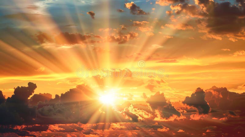 Dramatic Sunset Cloudscape with Rays Stock Illustration - Illustration ...