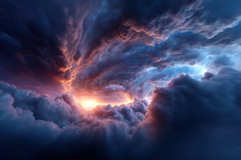 Dramatic Sunset Colors Illuminate Swirling Stormy Clouds in the Sky ...
