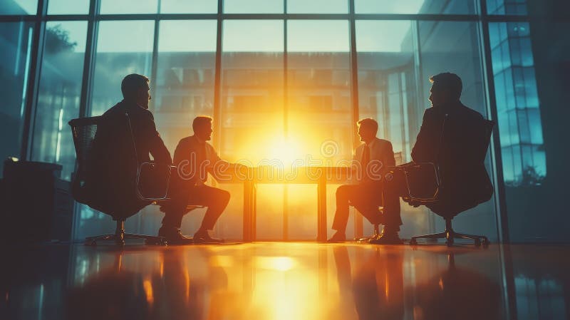 Dramatic Sunset Corporate Gathering Professional Meeting in a Modern ...