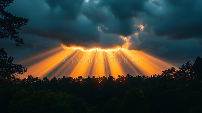 Sunset with Crepuscular Rays on the Beach with Waves Stock Photo ...