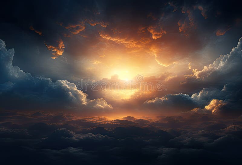 Dramatic Sunset with Dark Clouds and Warm Glowing Sky. Stock ...