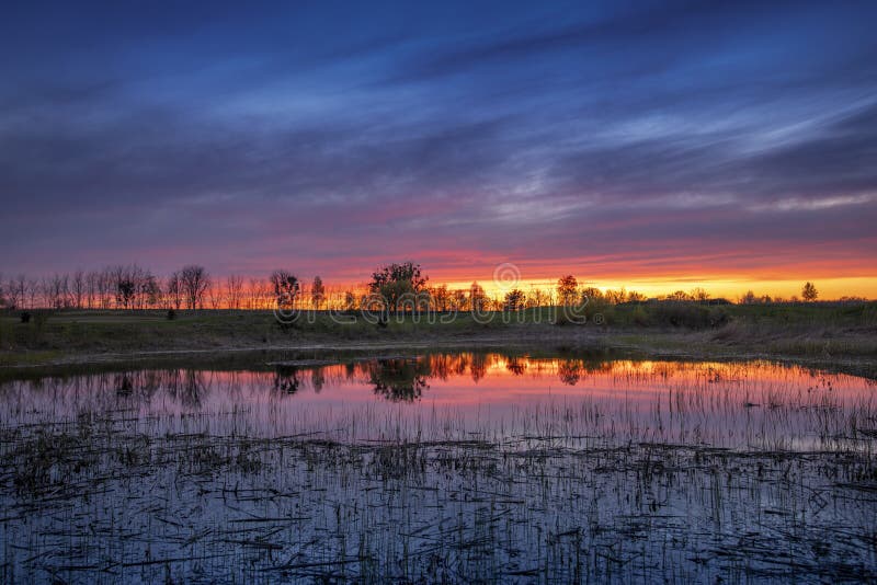 Dramatic Sunset or Dawn Over the Lake Stock Photo - Image of bright ...