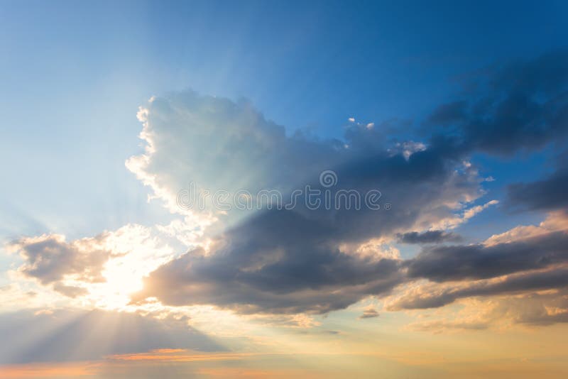 Dramatic Sunset among a Dense Cloudy Sky Stock Image - Image of evening ...
