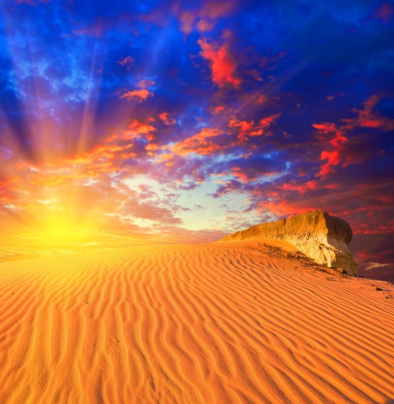 Dramatic Sunset in a Desert Stock Photo - Image of bright, magnificent ...