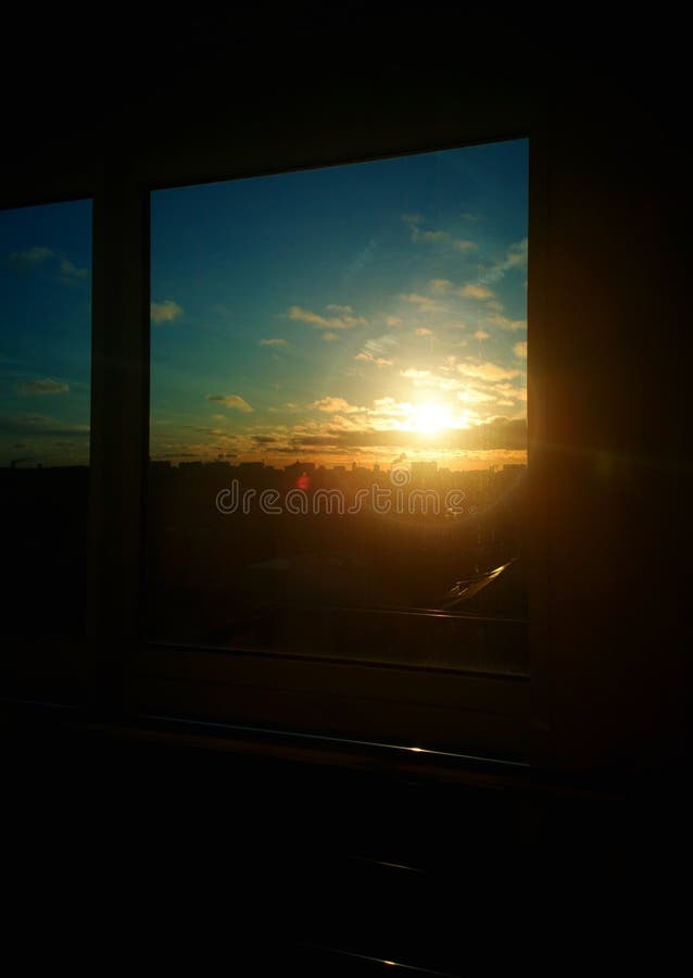 Dramatic Sunset through Dirty Window Background Stock Image - Image of ...