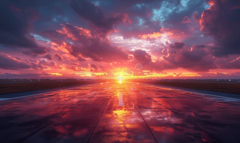 Dramatic Sunset on Empty Airport Runway for Car Presentation Stock ...