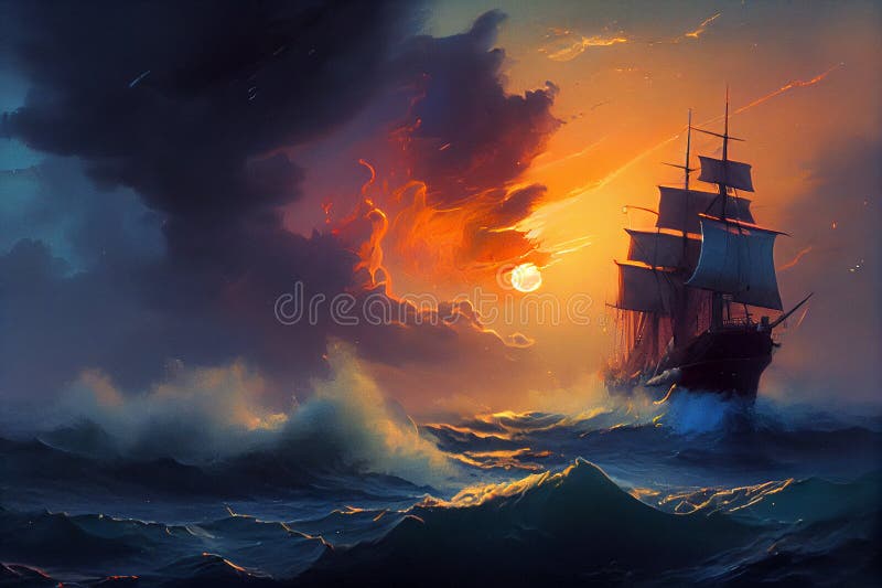 Dramatic Sunset, Epic Stars, Sky, Stormy Weather Stock Illustration ...