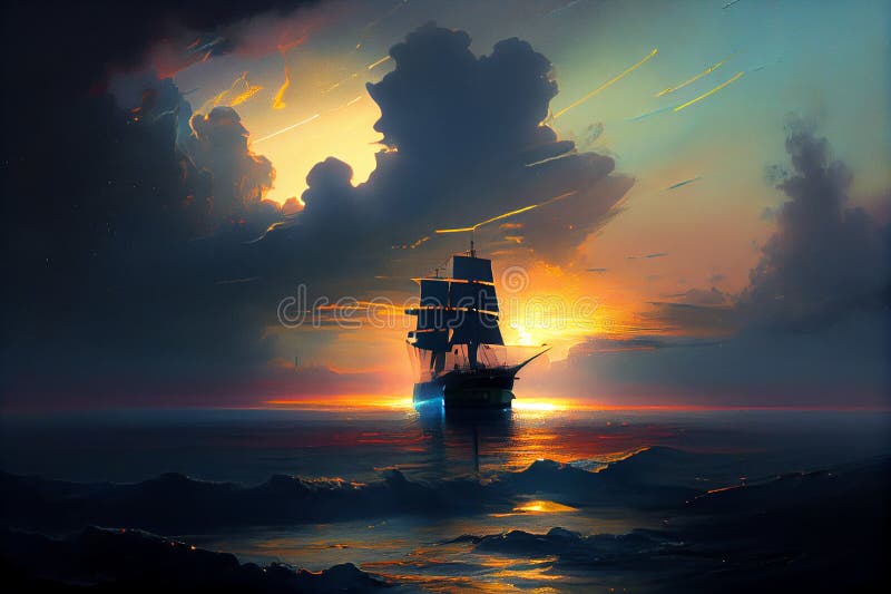 Dramatic Sunset, Epic Stars, Sky, Stormy Weather Stock Illustration ...